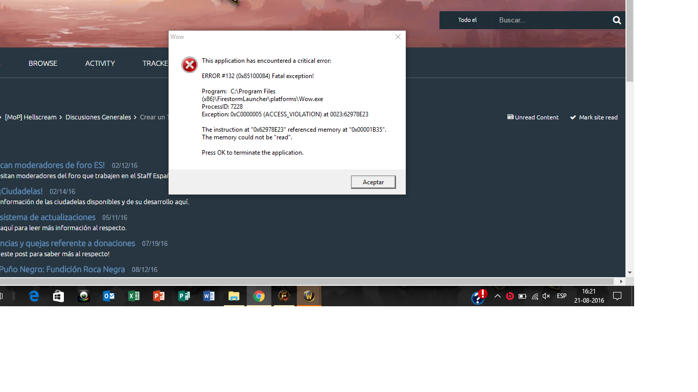Error #132 no me deja iniciar wow - Archivo - Firestorm