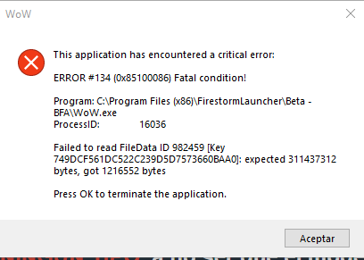 [Cuenta]: error #134 - Completado y Resuelto - Firestorm