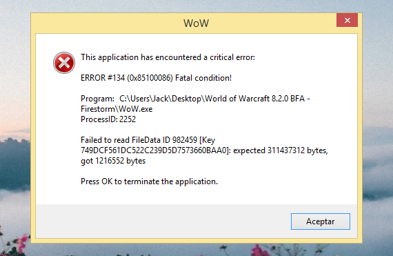 [Cuenta]: ERROR 134 - Inválido - Firestorm